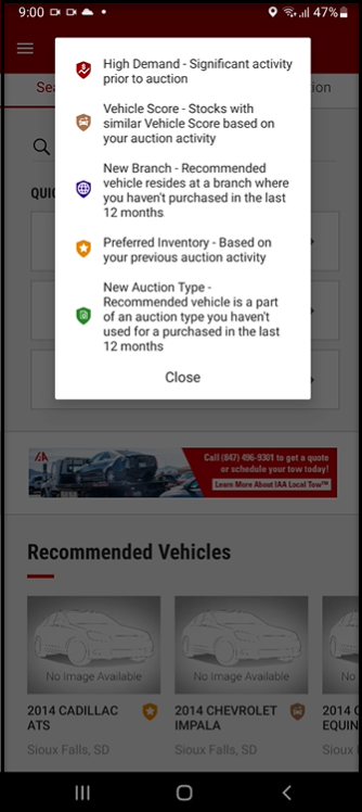 IAA Vehicle Recommendations