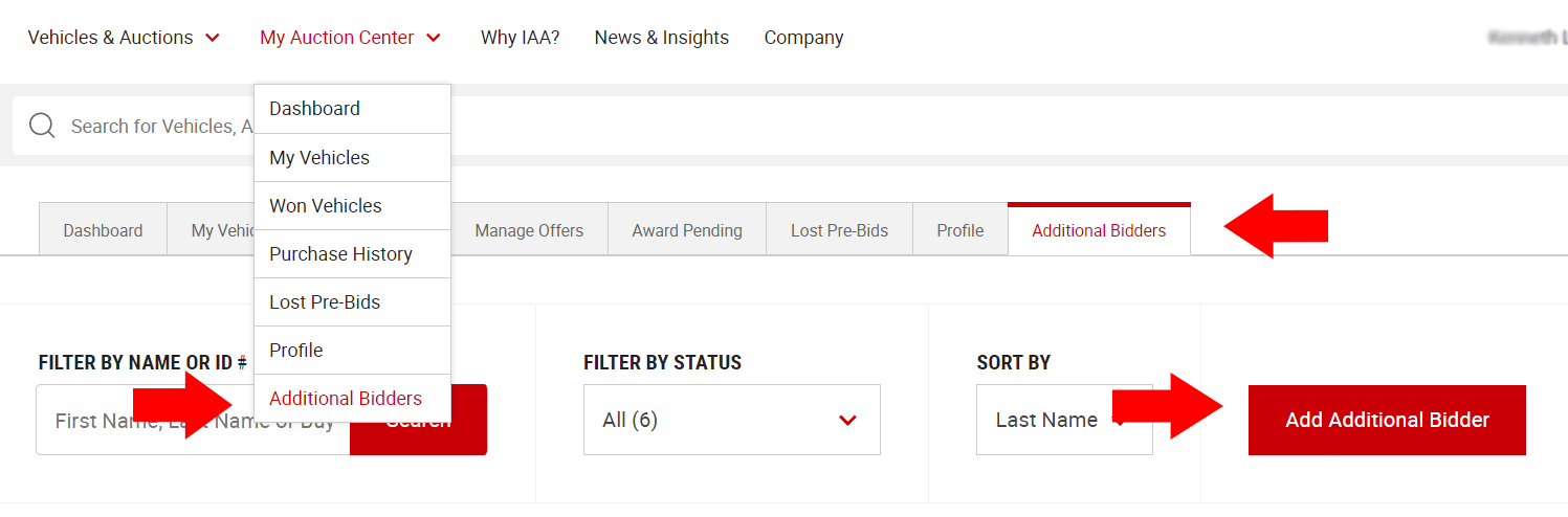 How do I add or remove additional bidders from my account?