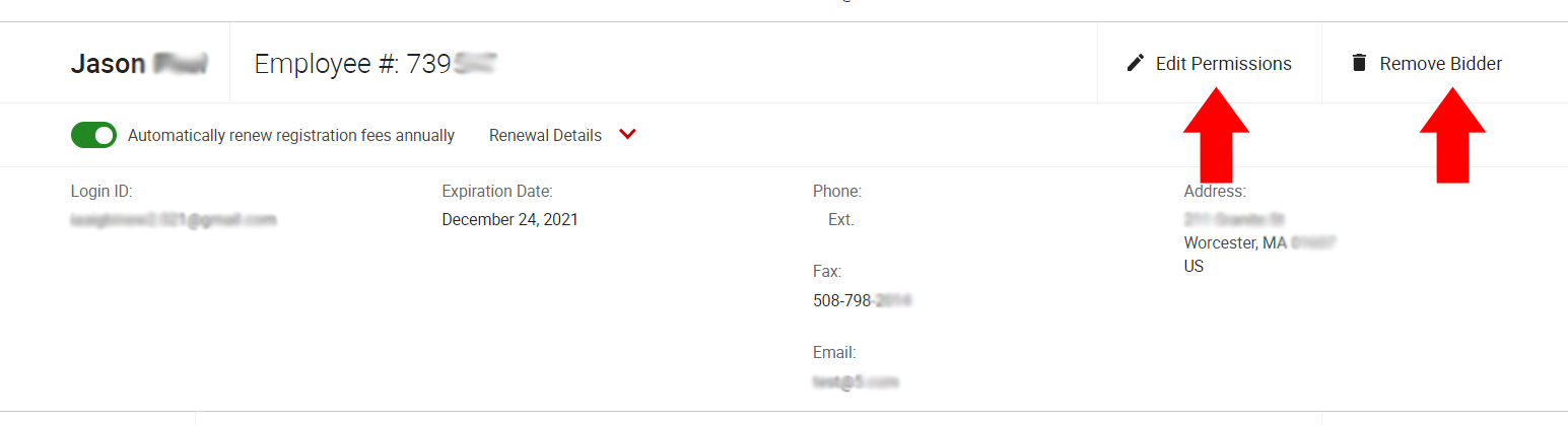 How do I add or remove additional bidders from my account?